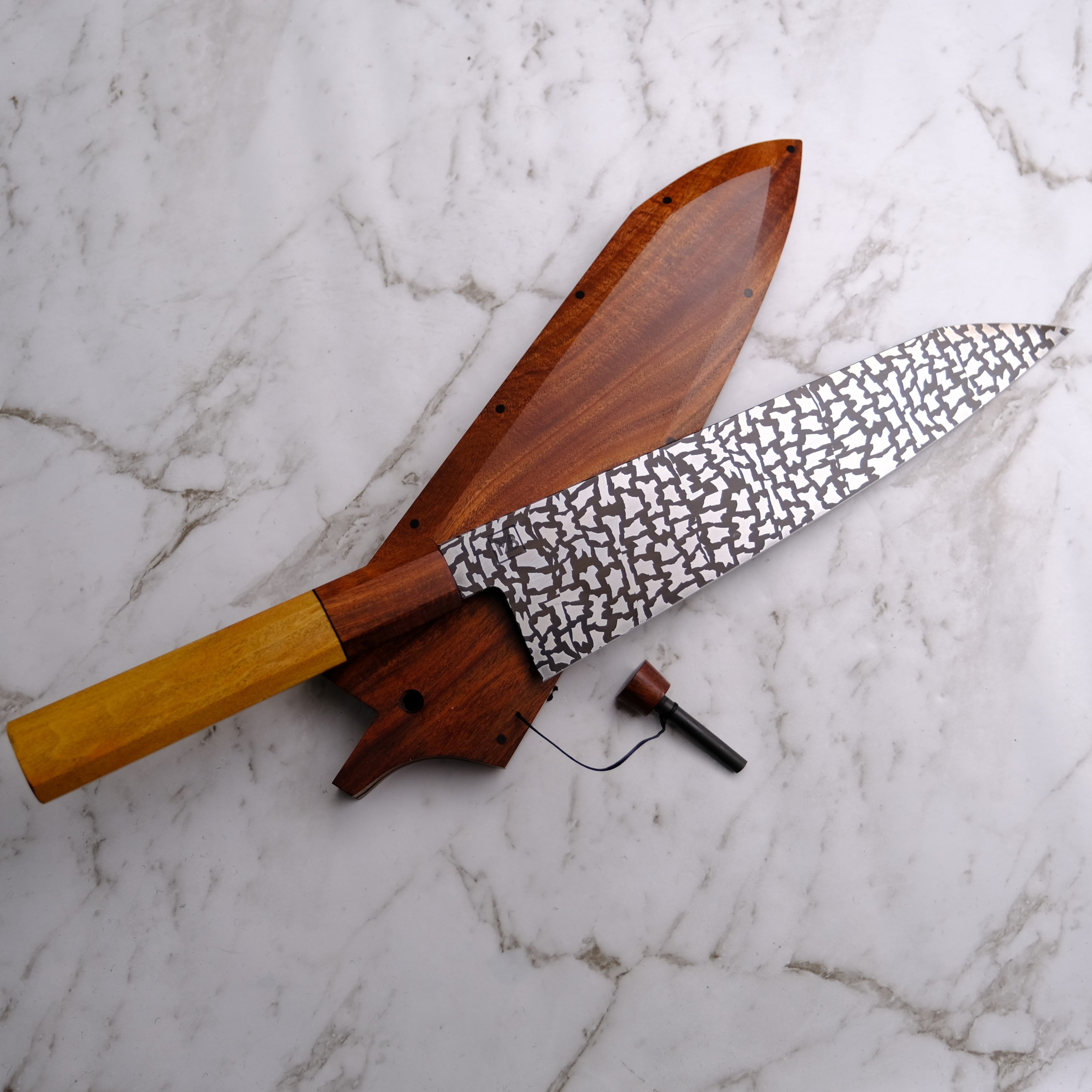 220mm "Camouflage" damascus Gyuto with matching saya – MB Bladesmith
